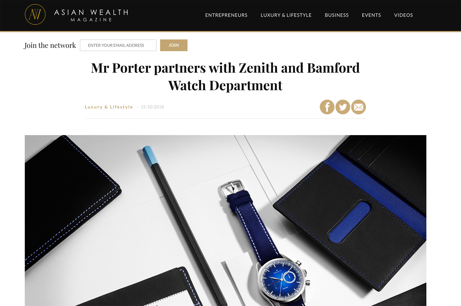 ASIAN WEALTH MAGAZINE: Mr Porter partners with Zenith and BWD – Bamford ...
